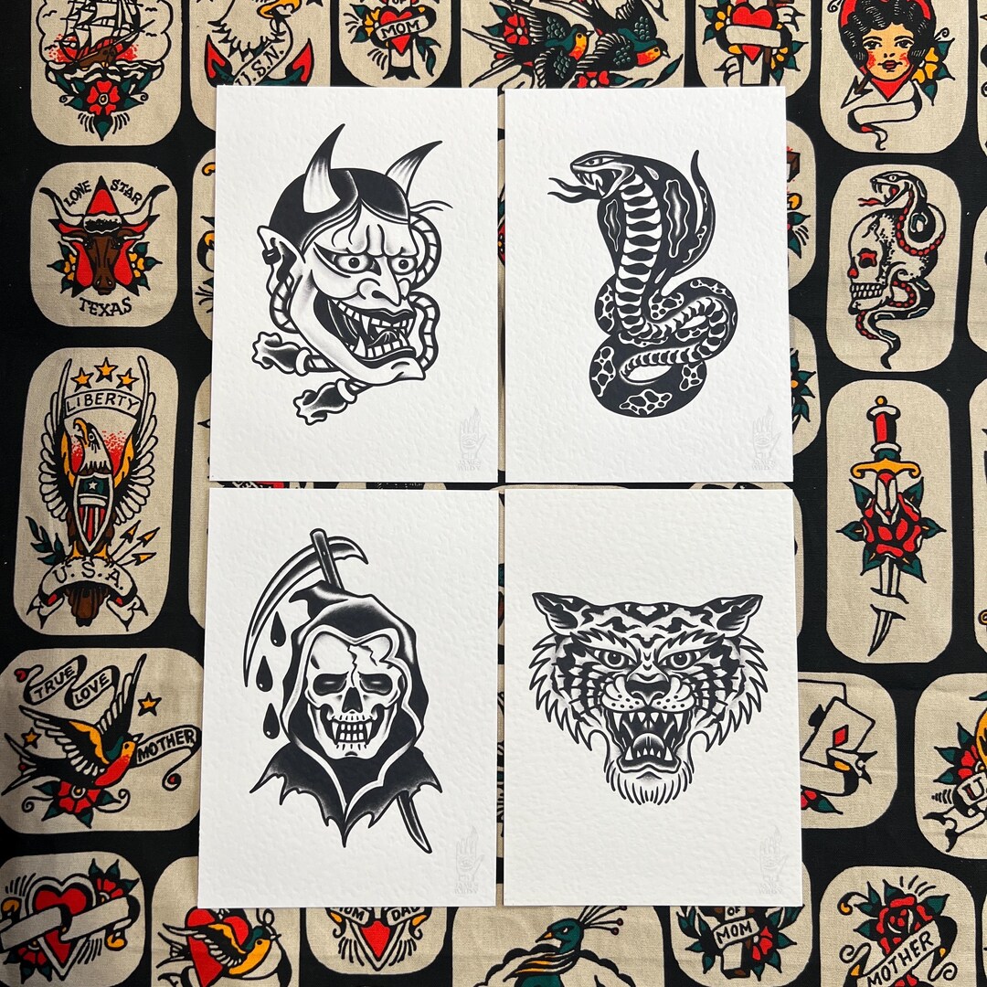Blackwork Set 3 A5 TATTOO FLASH SHEET | Traditional Flash | Tattoo ...