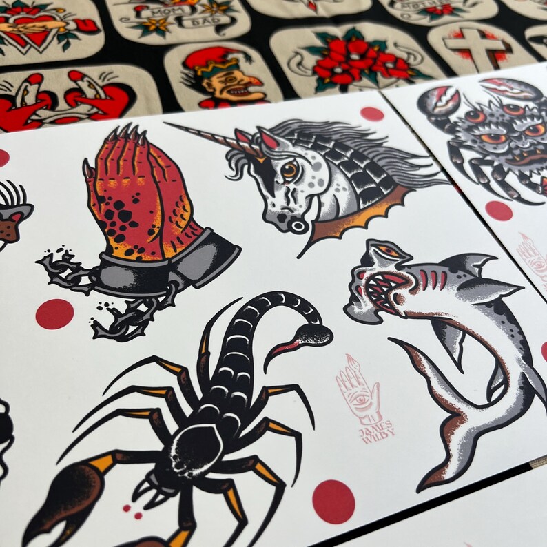 Colour A4 TATTOO FLASH SET | Traditional Flash | Tattoo Flash Print - Etsy