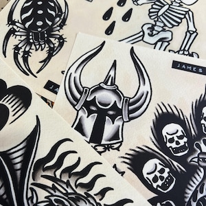 Blackwork A4 TATTOO FLASH SHEET Set | Traditional Flash | Tattoo Flash ...