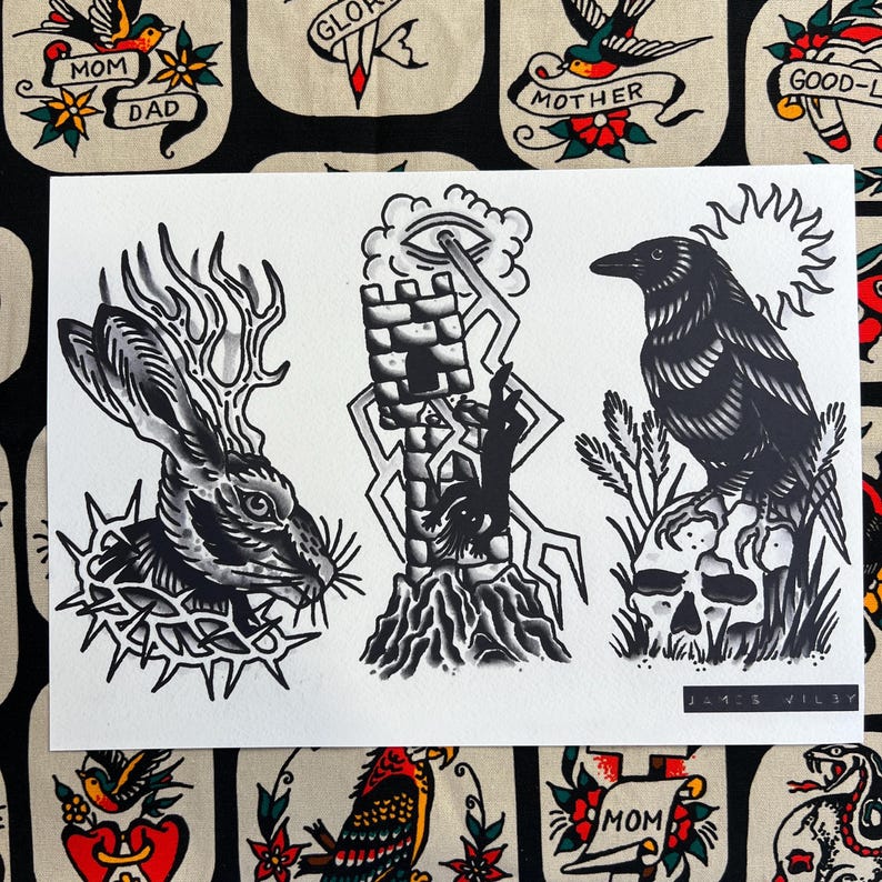 Blackwork Set 1 A4 TATTOO FLASH SHEET Set | Traditional Flash | Tattoo ...