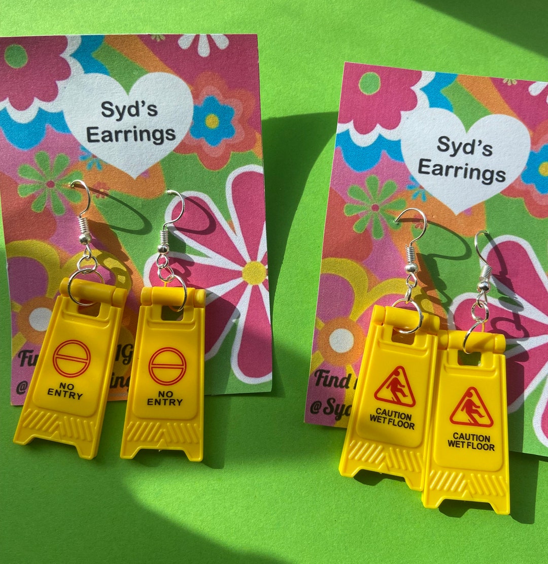 Hazard Sign Earrings random - Etsy