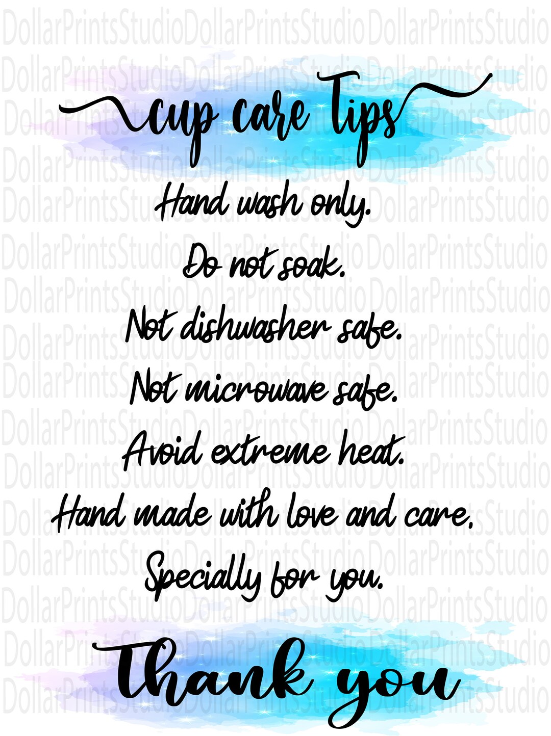 Cup Care Instruction Cards Instant Downlaod.cup Care Tips Card Template ...