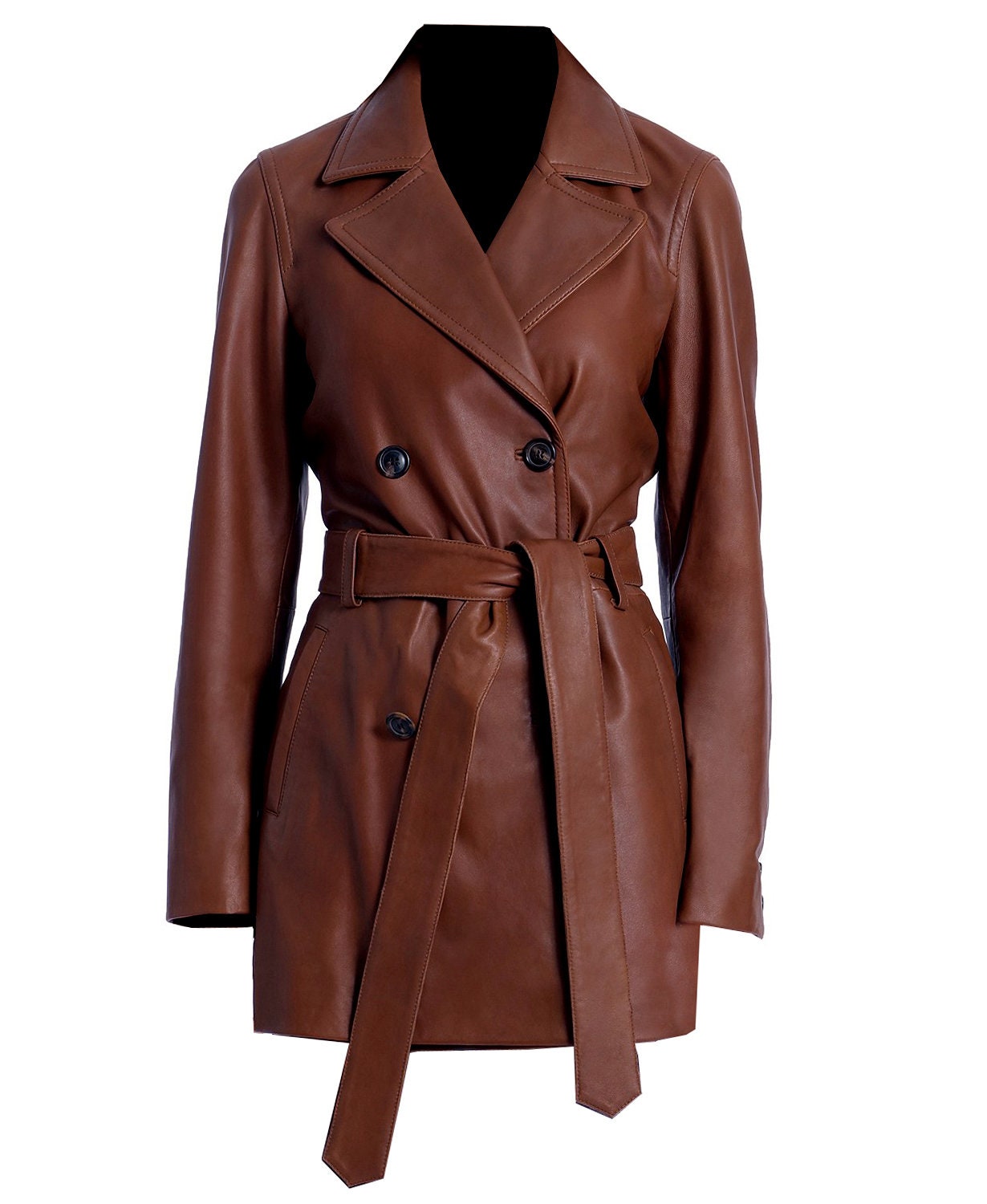 Tiptop Double Breasted Leather Coat For Women Genuine Leather Etsy
