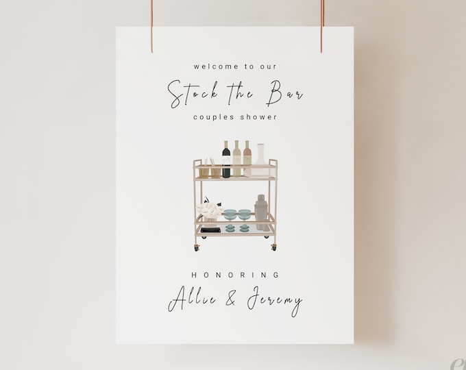 Printable Editable Stock the Bar Welcome Sign With Bar Cart Graphic - Etsy