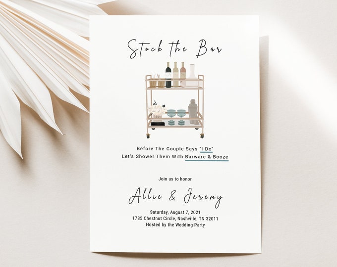 Printable Editable Stock the Bar Invite With Bar Cart Graphic - Etsy