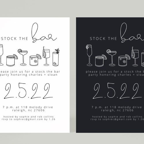 Printable Editable Stock the Bar Invite With Bar Cart Graphic - Etsy
