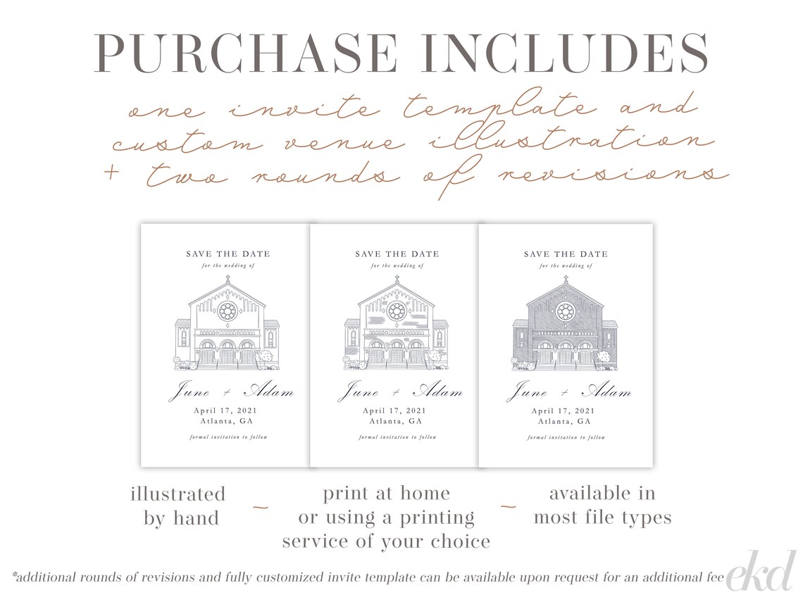 Printable Save the Date Template With Hand-drawn Custom Line-drawing ...