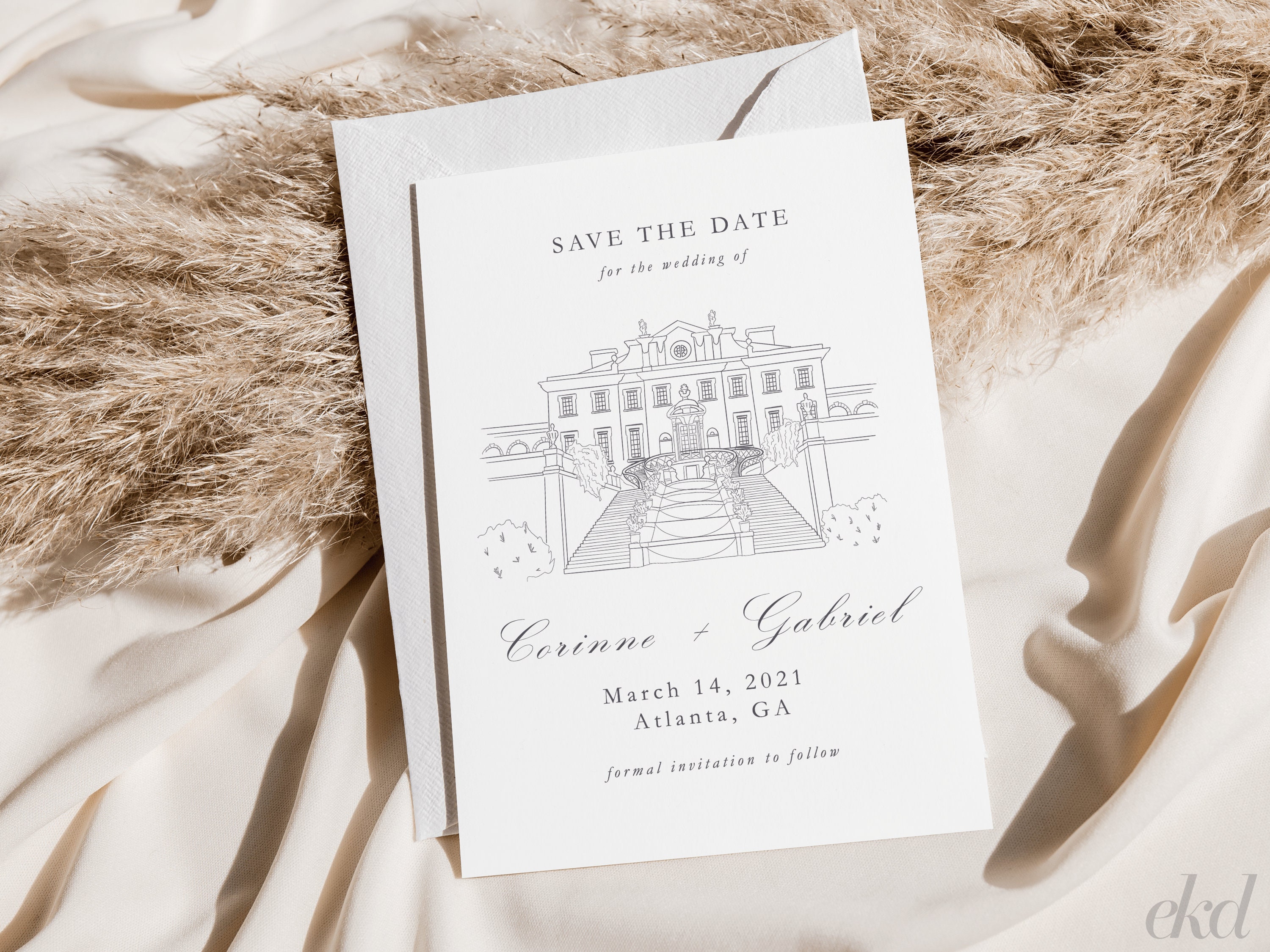 Printable Save the Date Template With Hand-drawn Custom Line-drawing ...