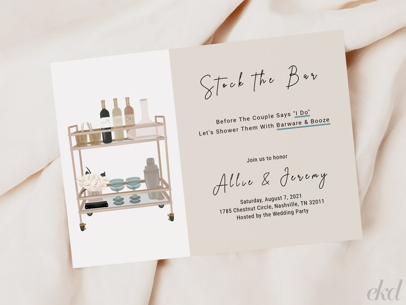 Printable Editable Stock the Bar Invite With Bar Cart Graphic - Etsy