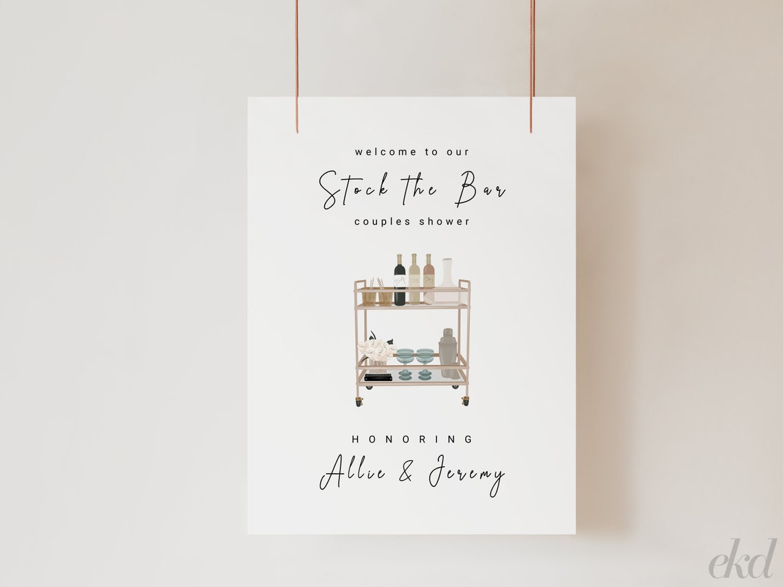 Printable Editable Stock the Bar Welcome Sign With Bar Cart Graphic - Etsy