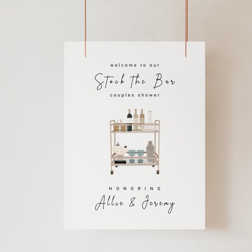 Printable Editable Stock the Bar Welcome Sign With Bar Cart - Etsy