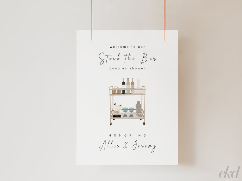 Printable Editable Stock the Bar Welcome Sign With Bar Cart Graphic - Etsy