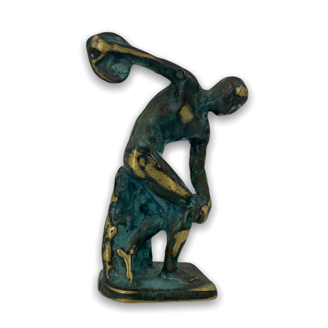 Discobolus/discus Thrower Bronze Statue 17cm Green Patina - Etsy