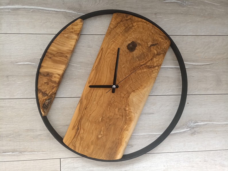18, İron Frame Wood Clock, Tree Slice Clock, Natural Wood Clock, Wooden ...