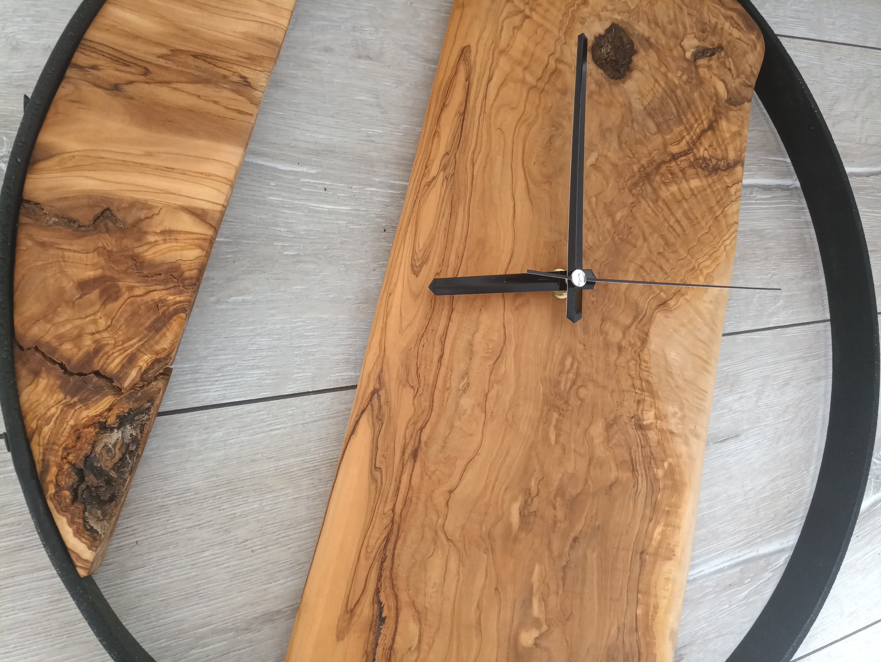 18, İron Frame Wood Clock, Tree Slice Clock, Natural Wood Clock, Wooden ...