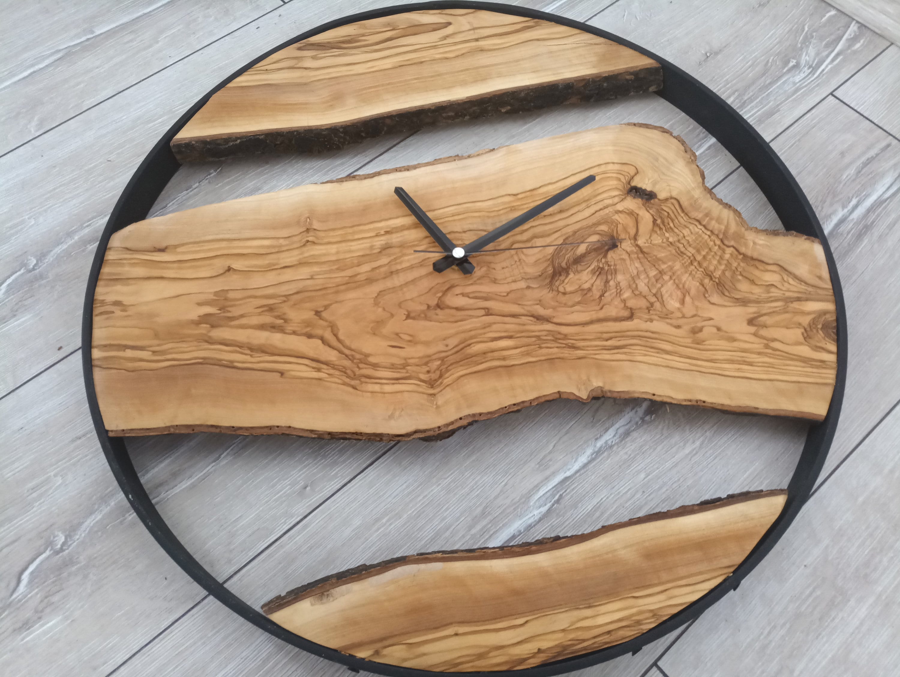 XXL Wall Clock, İron Frame Live Edge Clock, Wood Clock, 20 Inches ...