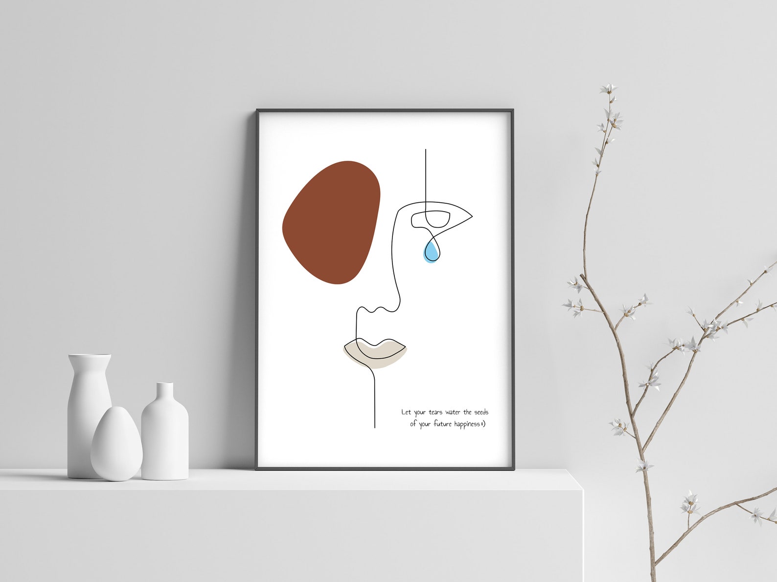 Framed Minimal Sad Face Drawing Printable, Modern Poster Line Art - Etsy