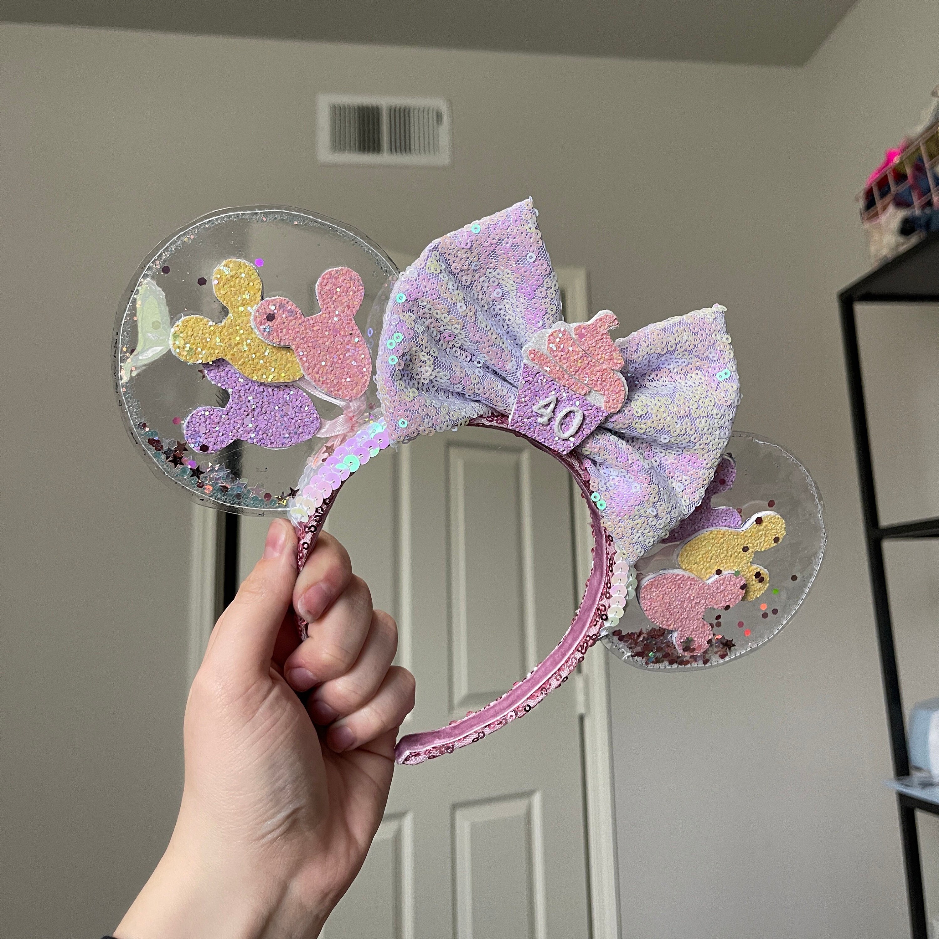 Birthday Minnie Mouse Ears Headband Customizable Sequin Bow - Etsy