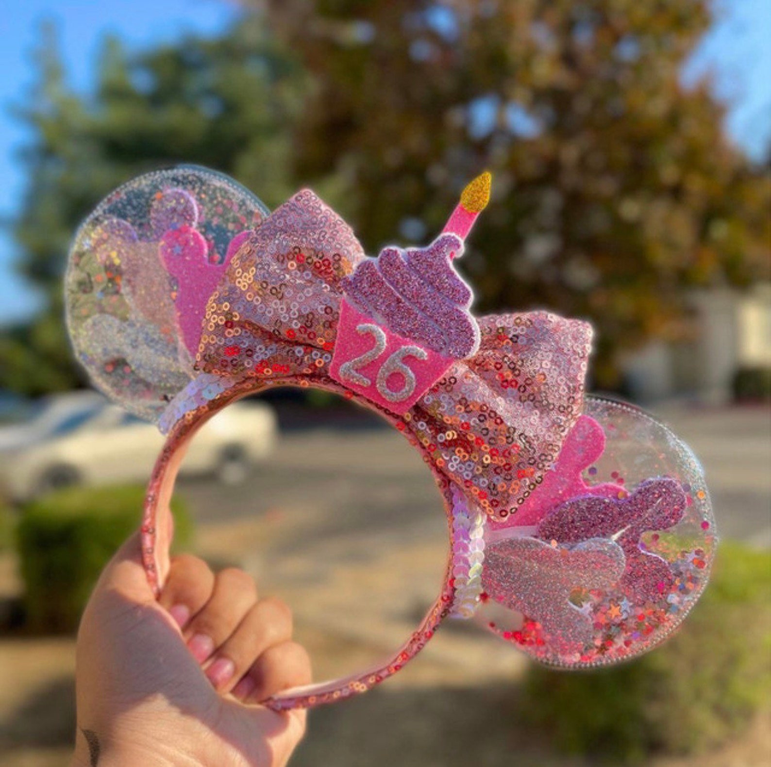 Birthday Minnie Mouse Ears Headband Customizable Sequin Bow - Etsy