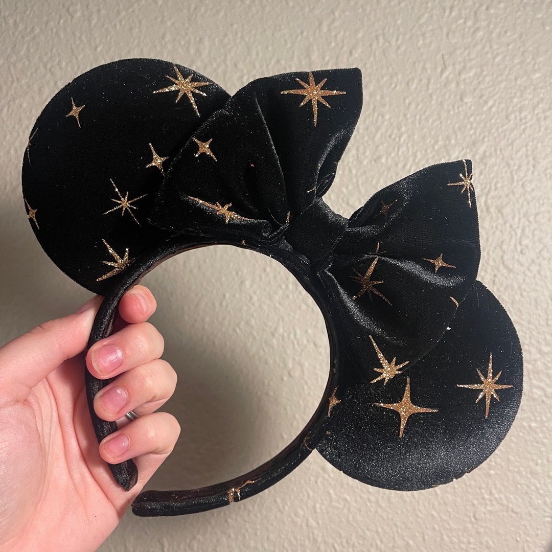 Black Velvet Gold Star Ears Mouse Headband Glitter - Etsy