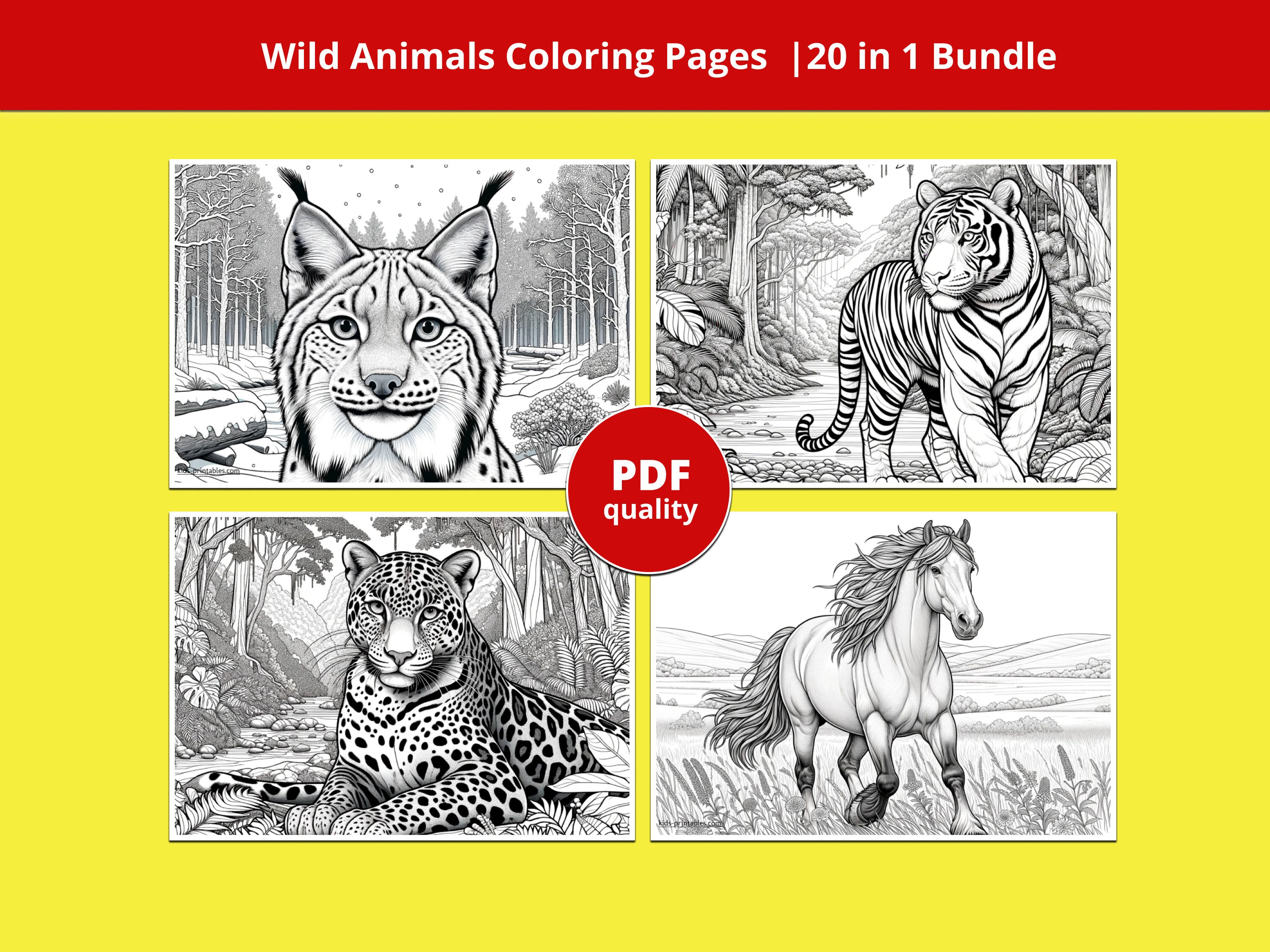 Wild Animals Coloring Pages 20 Colorings in 1 Bundle Animal Coloring ...