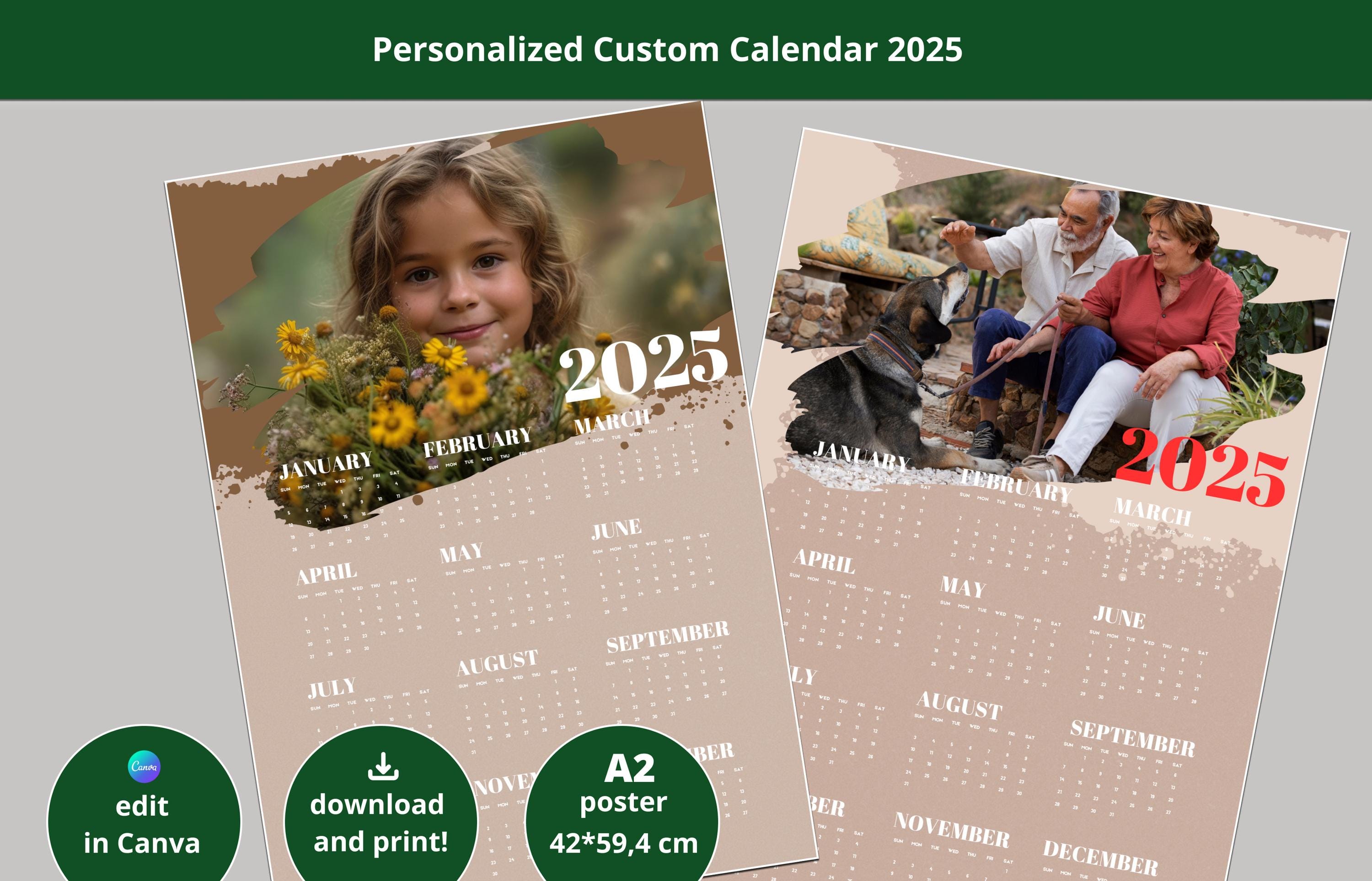 Editable Calendar Poster 2025 | Instant Download| Unique Customizable ...