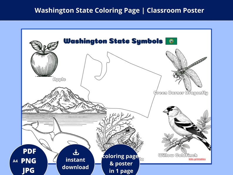 Washington State Symbols Art Print | Washington State Coloring Page ...