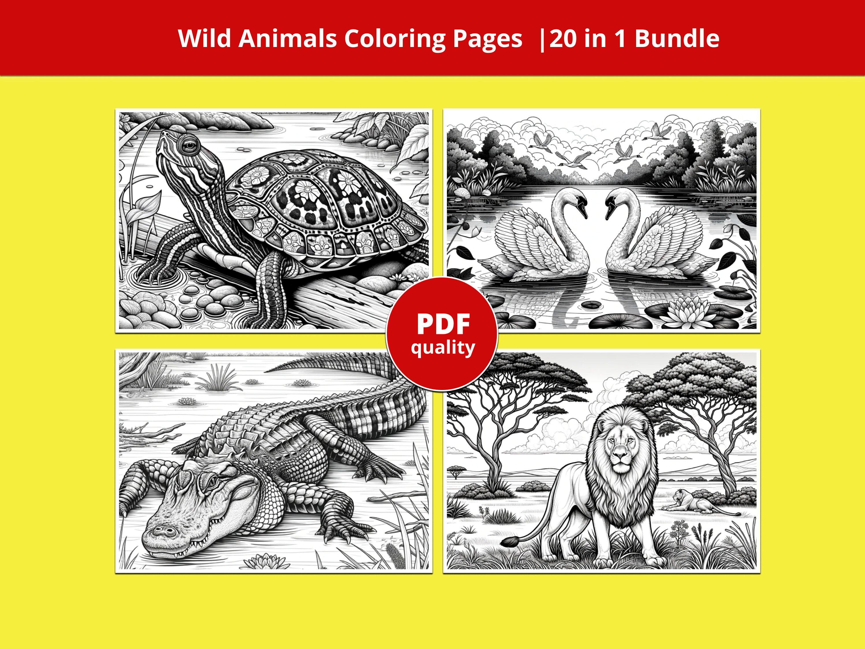 Wild Animals Coloring Pages 20 Colorings in 1 Bundle Animal Coloring ...