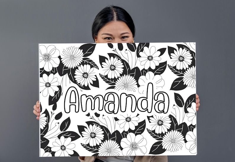 Custom Name Coloring Wall Art Floral Theme | Floral Name Coloring ...