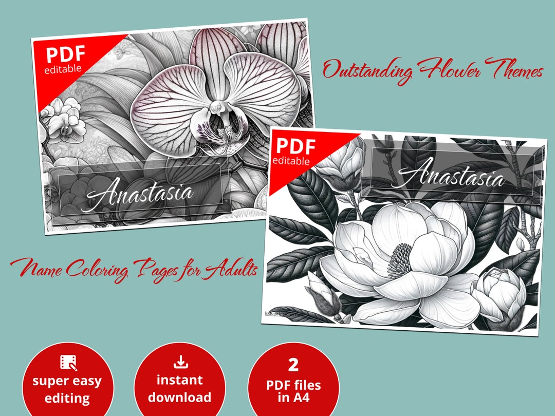Editable Name Coloring Page Bundle Orchid and Magnolia Flowers Themes ...