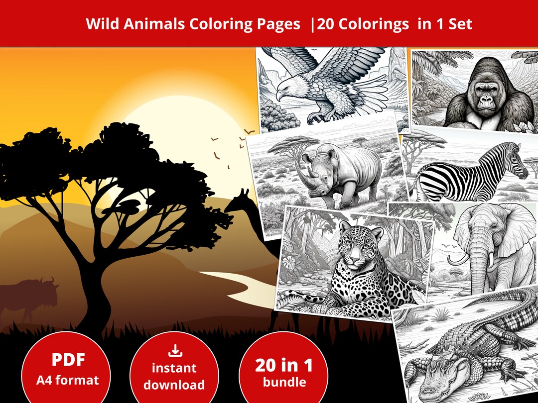 Wild Animals Coloring Pages 20 Colorings in 1 Bundle Animal Coloring ...