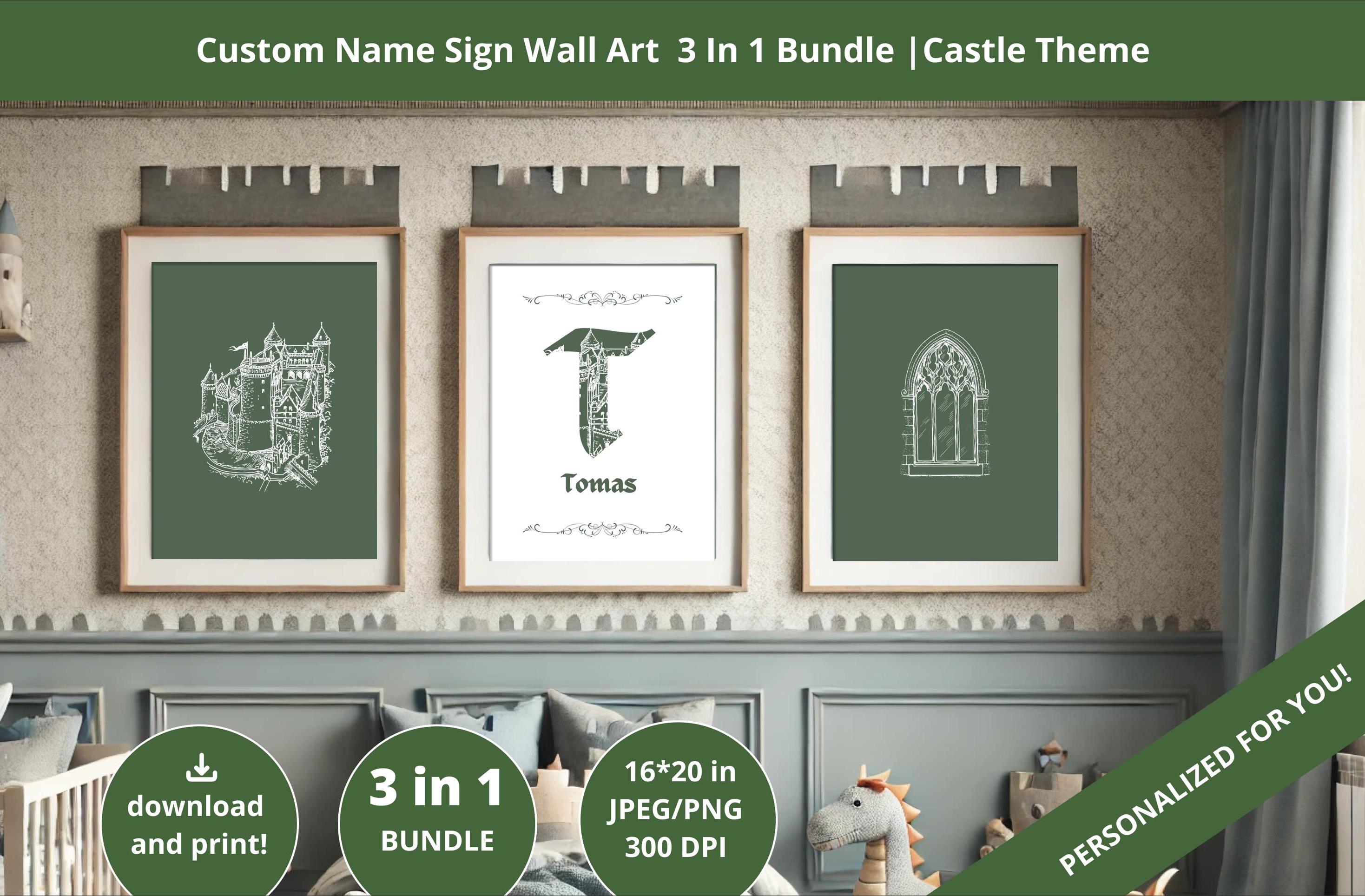 Custom Name Sign Wall Art | Castle Theme | Personalized Name Poster ...