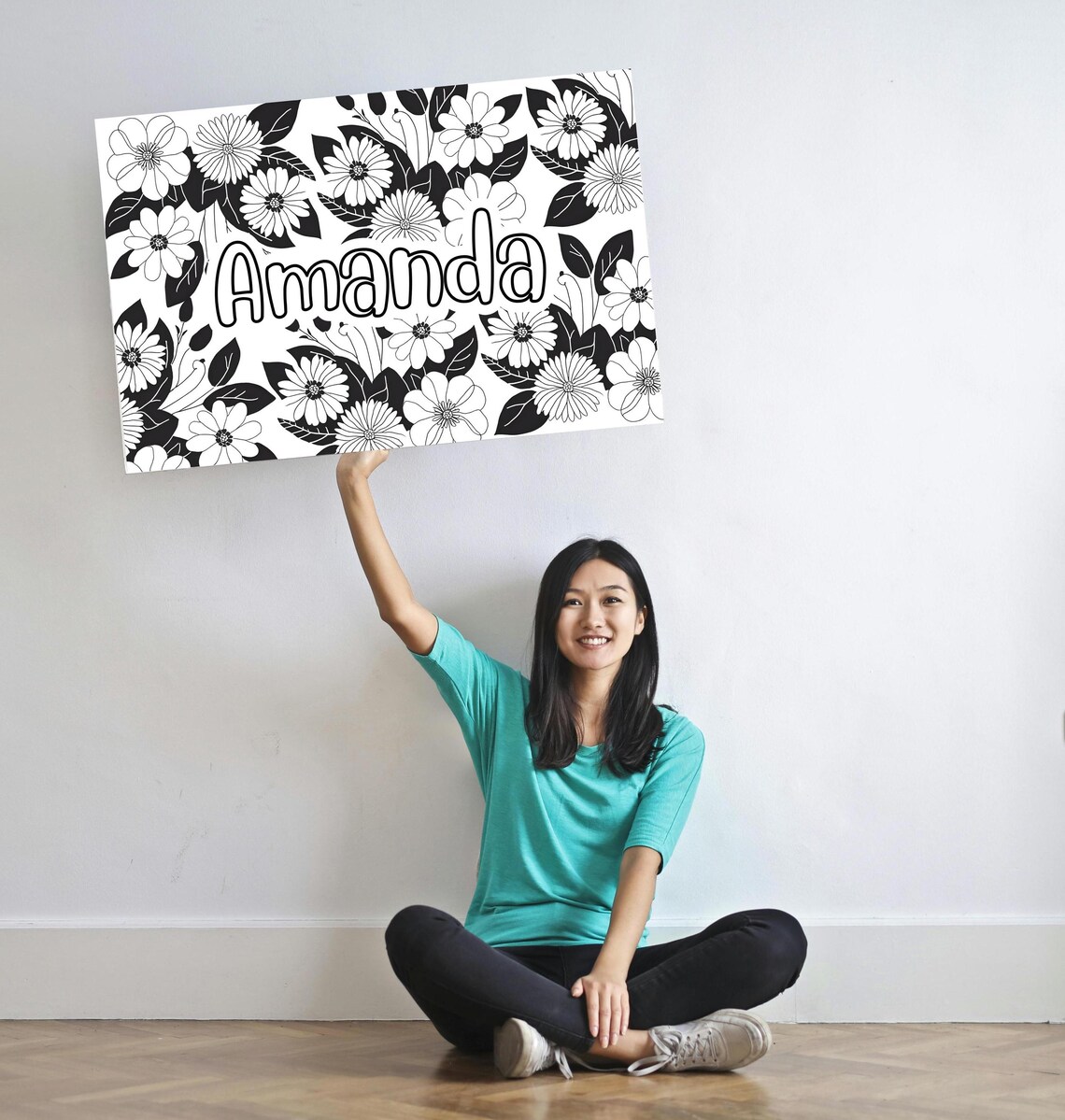 Custom Name Coloring Wall Art Floral Theme | Floral Name Coloring ...