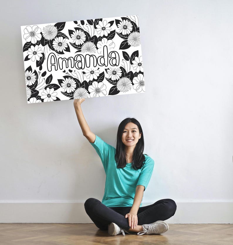 Custom Name Coloring Wall Art Floral Theme | Floral Name Coloring ...
