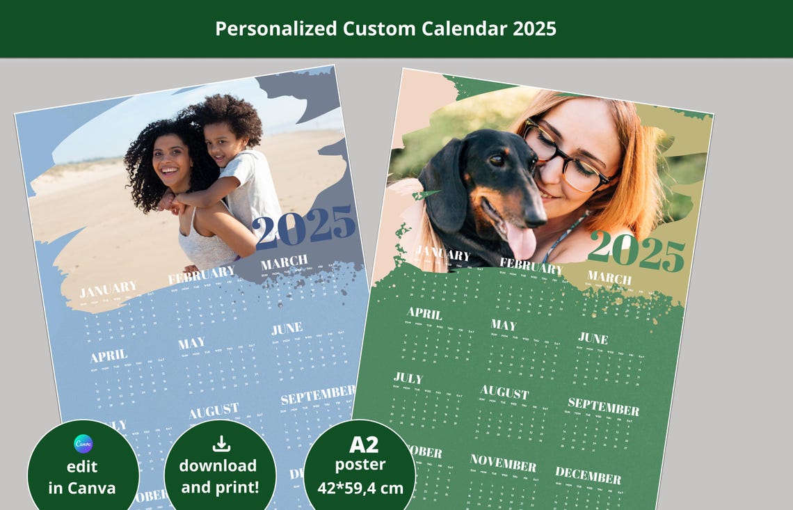 Editable Calendar Poster 2025 | Instant Download| Unique Customizable ...