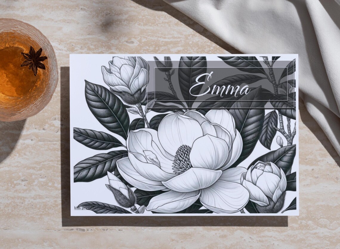 Custom Name Coloring Page | Orchids and Magnolia Flowers Coloring Page ...