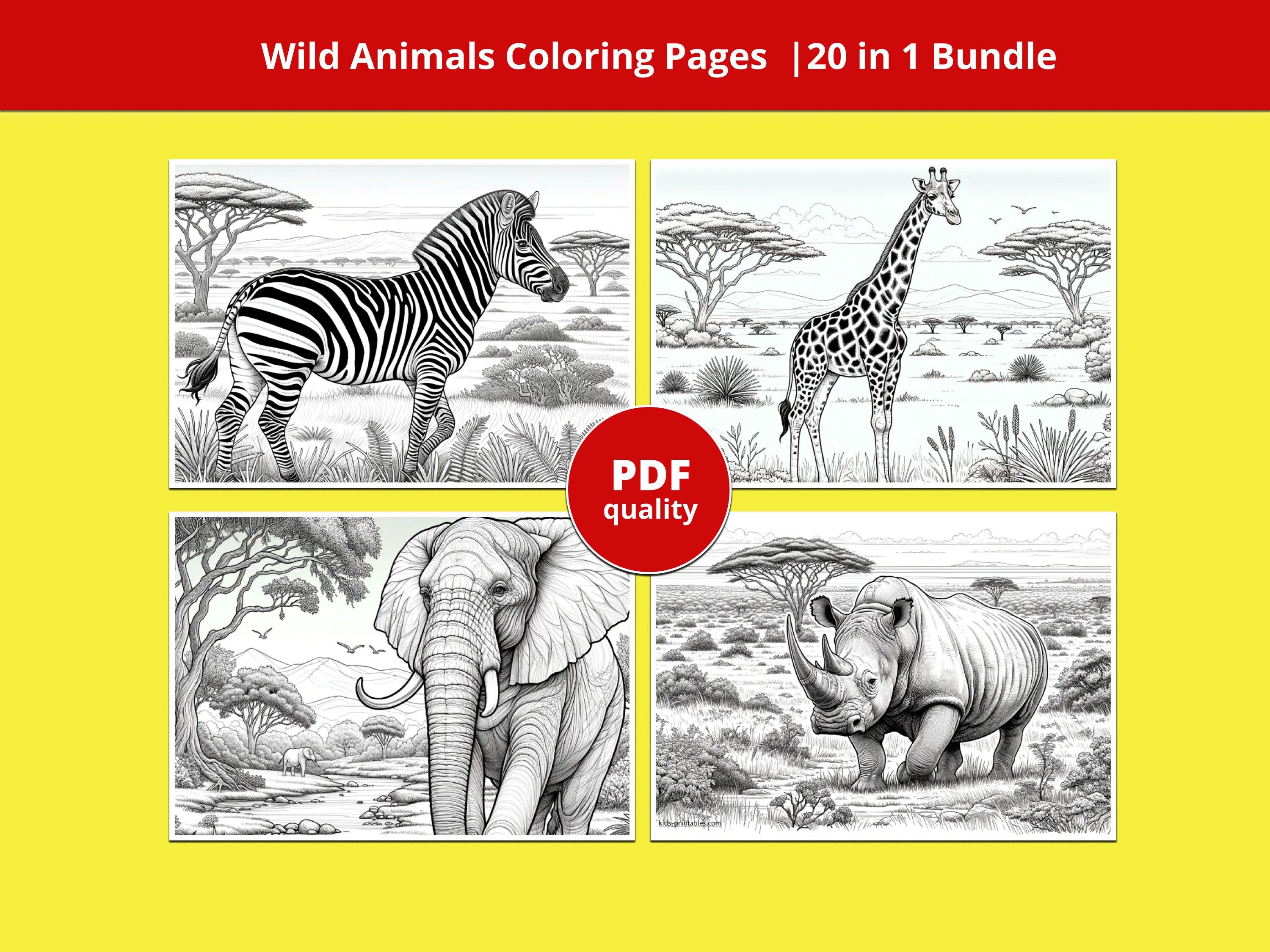 Wild Animals Coloring Pages 20 Colorings in 1 Bundle Animal Coloring ...