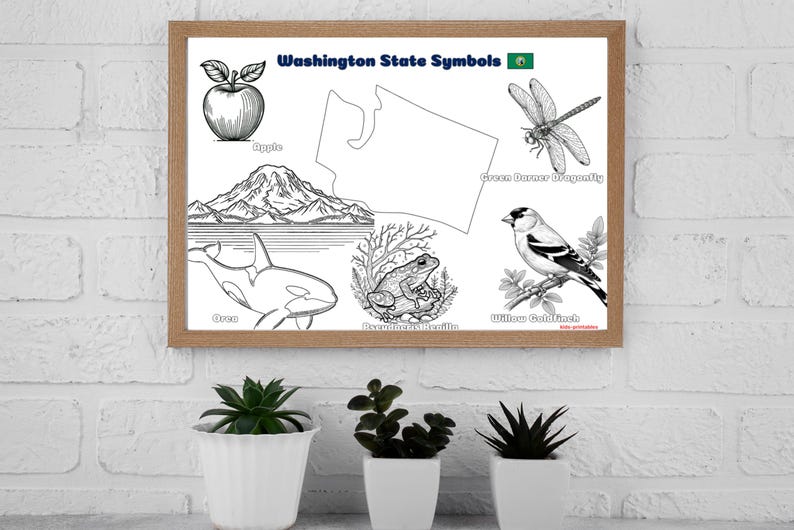 Washington State Symbols Art Print | Washington State Coloring Page ...