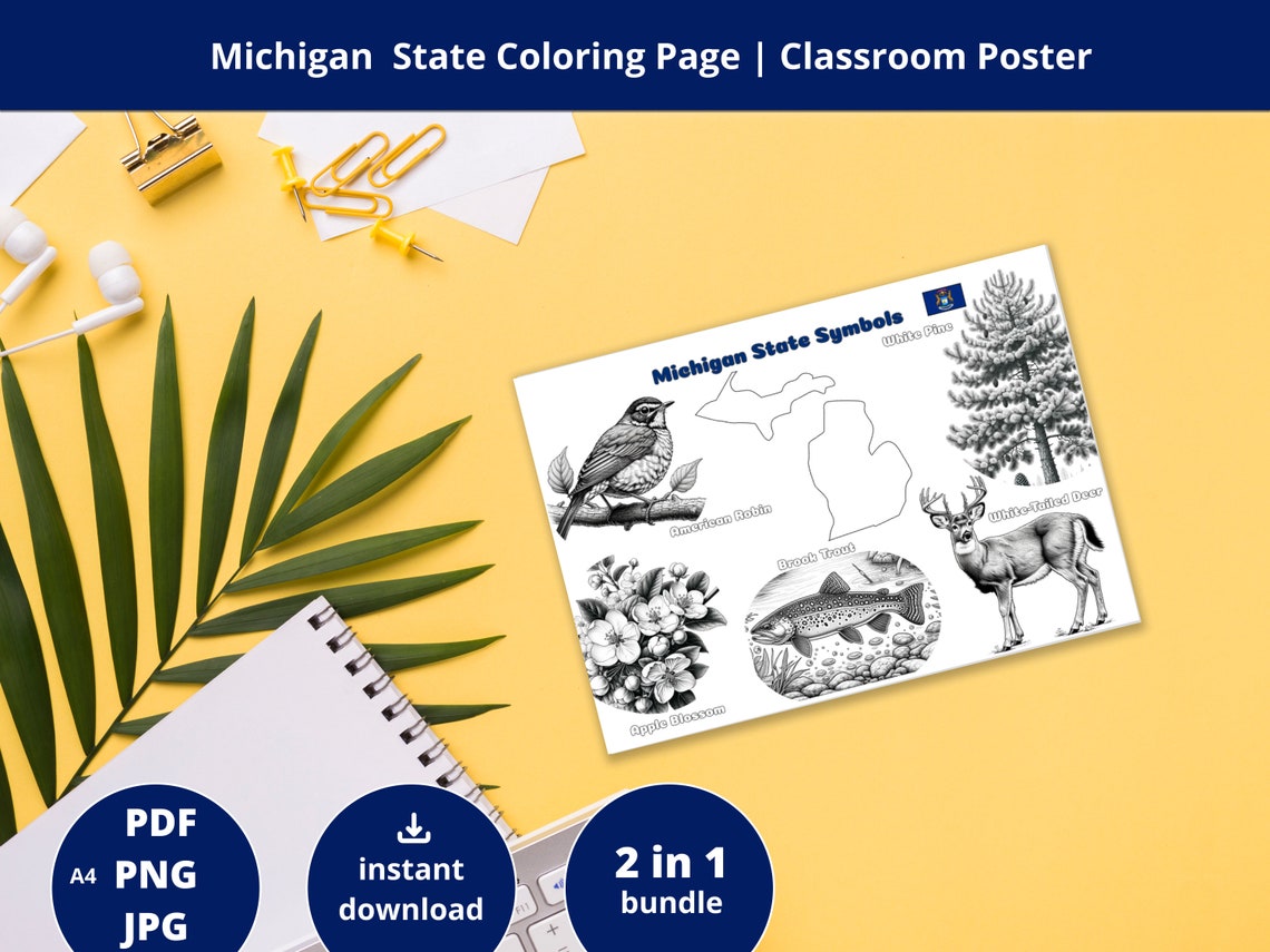 Michigan Coloring Page united States Coloring Michigan State Shape ...