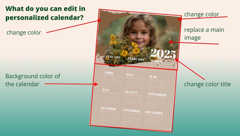 Editable Calendar Poster 2025 | Instant Download| Unique Customizable ...
