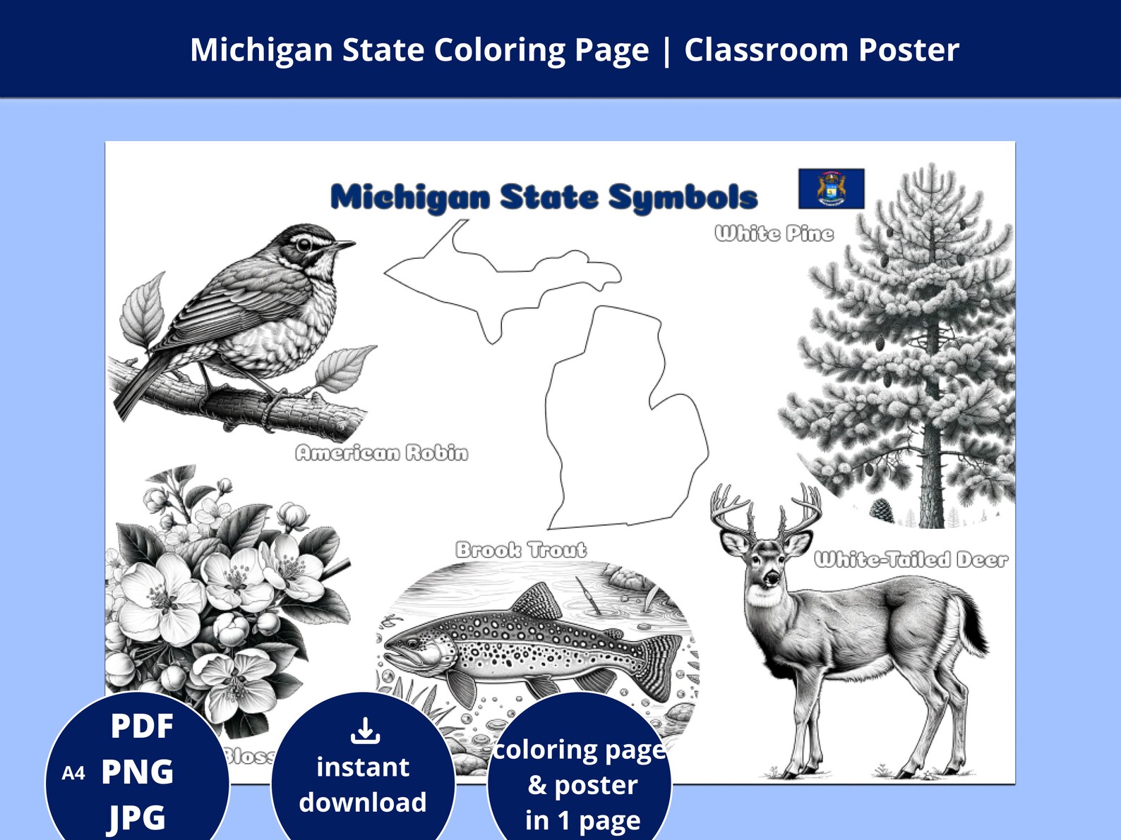 Michigan Coloring Page |united States Coloring| Michigan State Shape ...