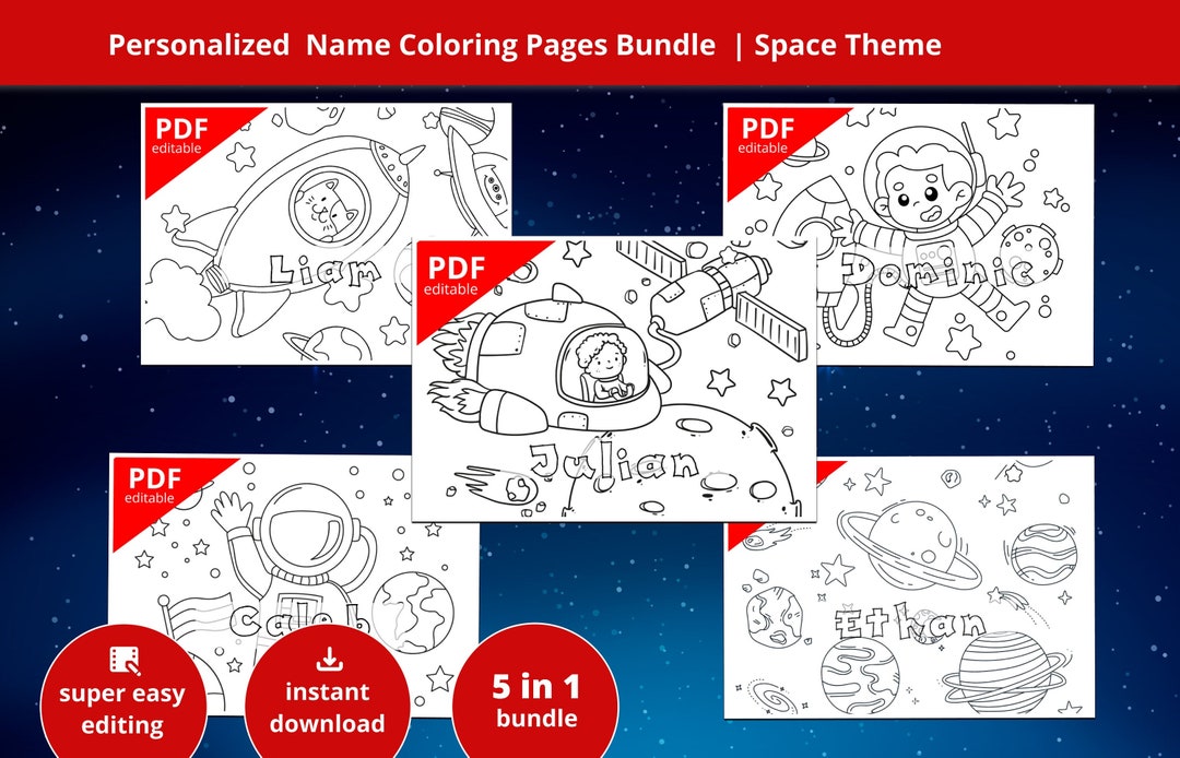 Personalized Name Coloring Pages Bundle Space Theme Space Name Coloring ...