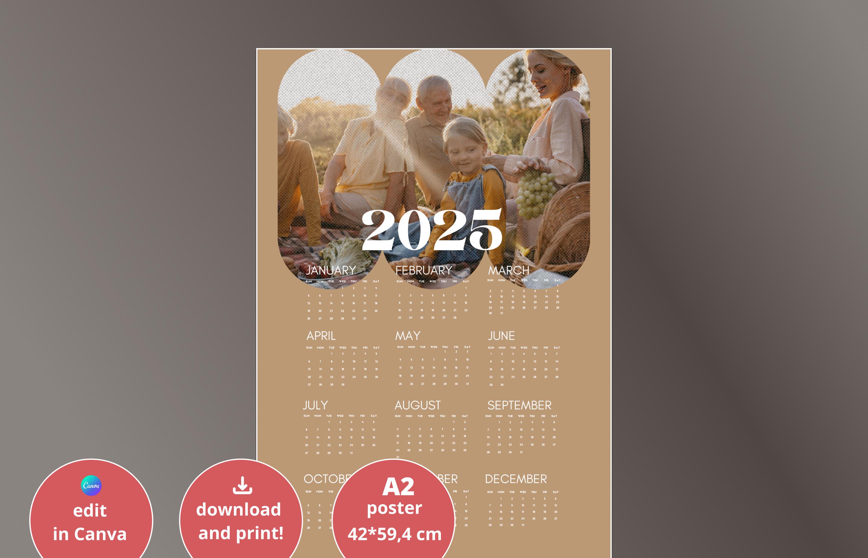Editable Photo Calendar - Canva Template | Printable Yearly Calendar ...
