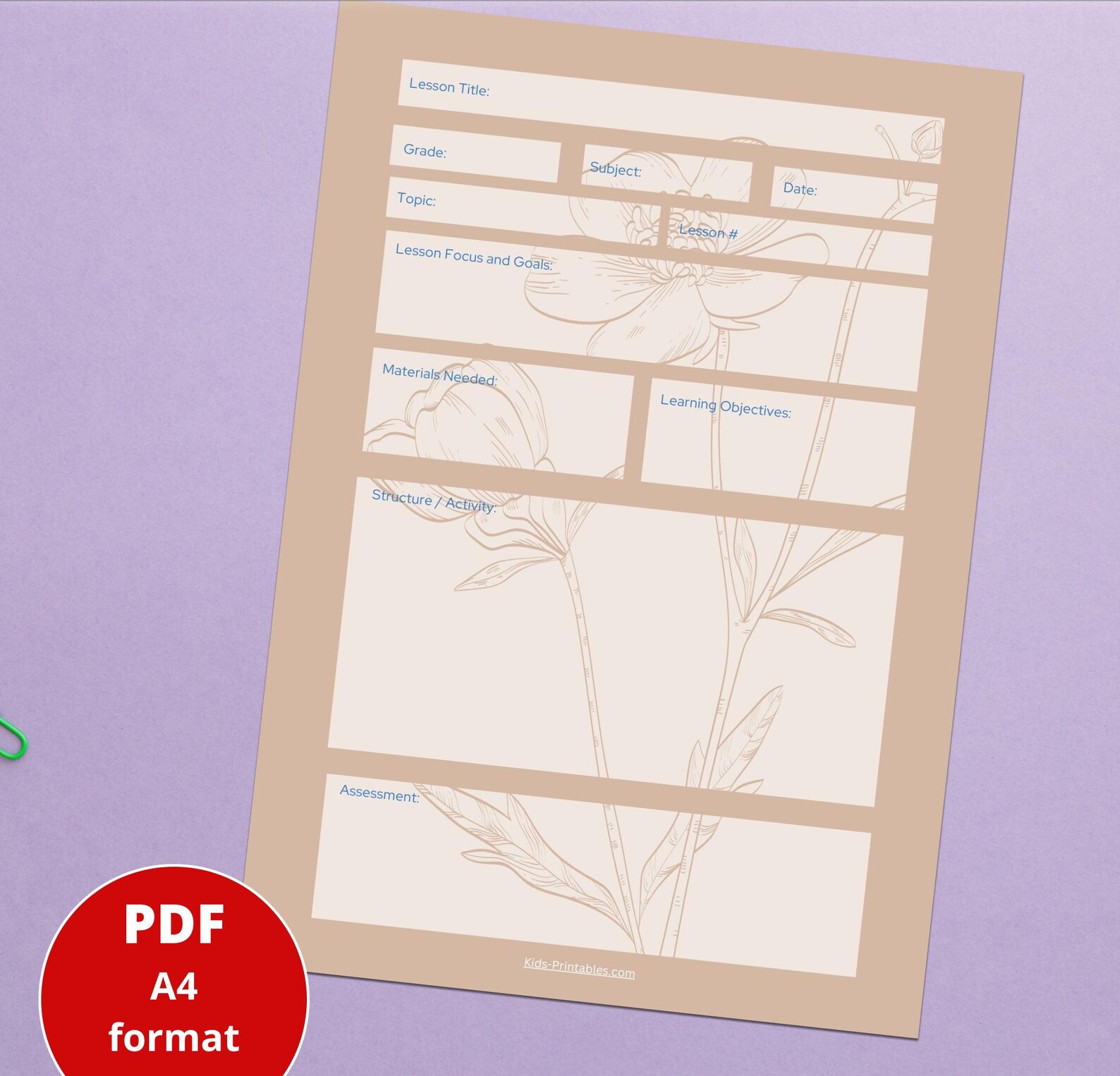 Lesson Plan Template for Teachers and Educators - Printable Digital ...