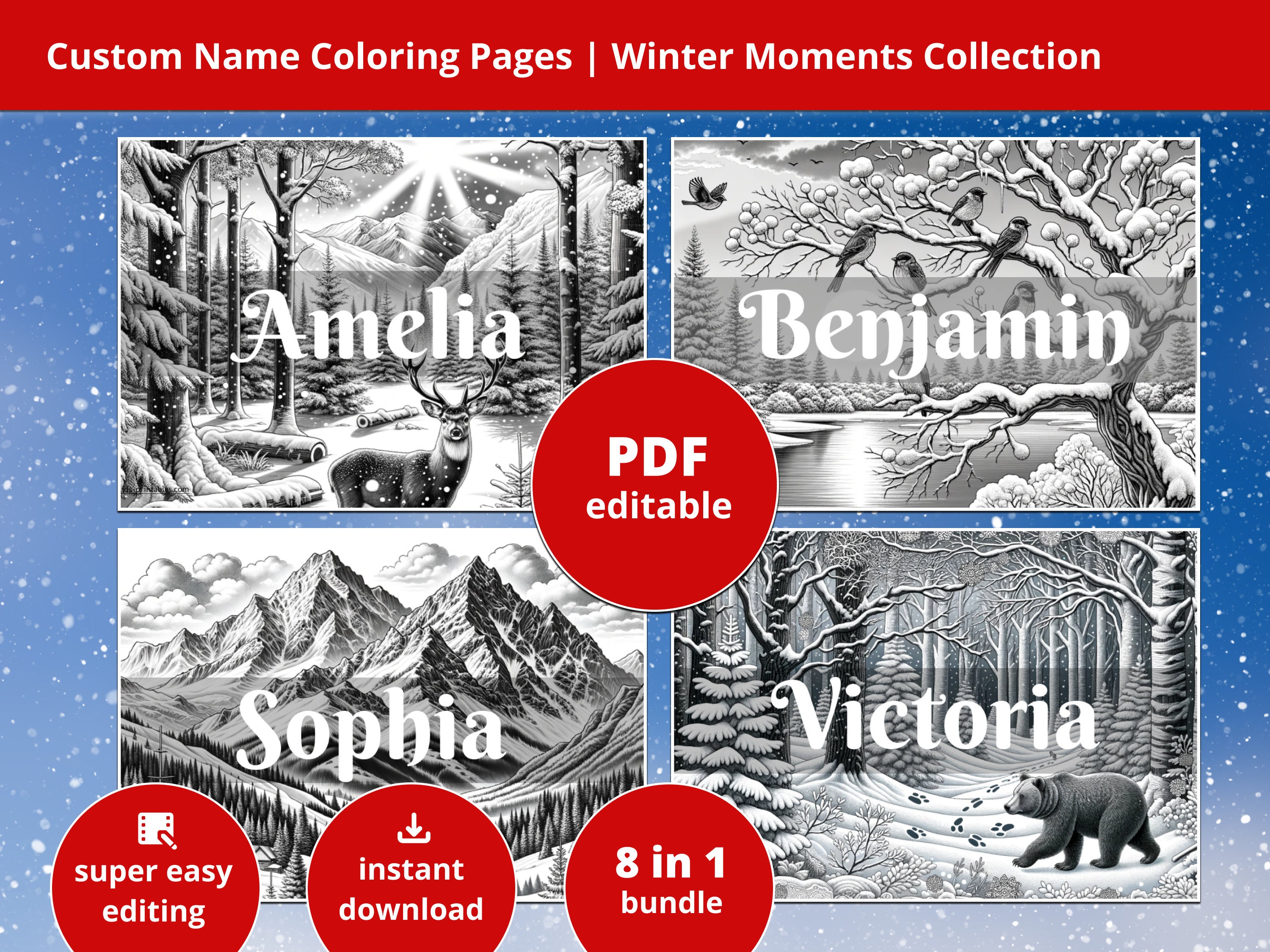 Custom Name Coloring Pages Winter Moments Collection 8 Editable ...