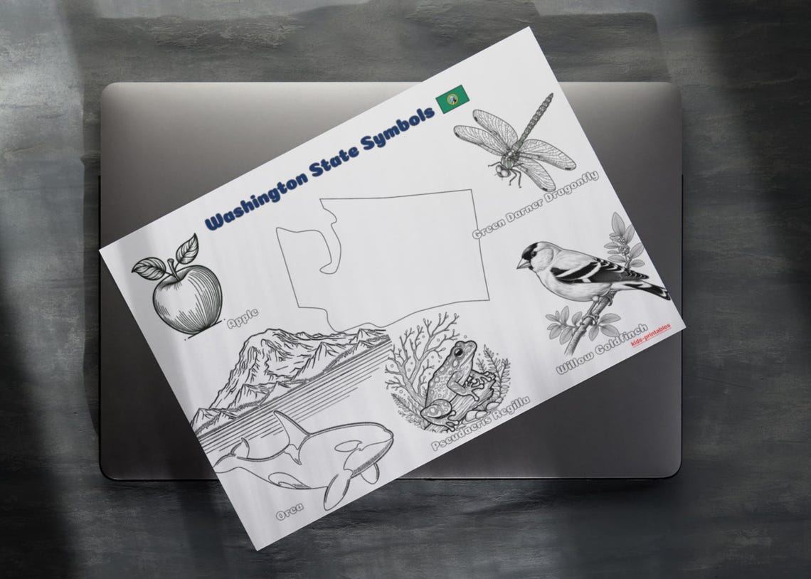 Washington State Symbols Art Print | Washington State Coloring Page ...