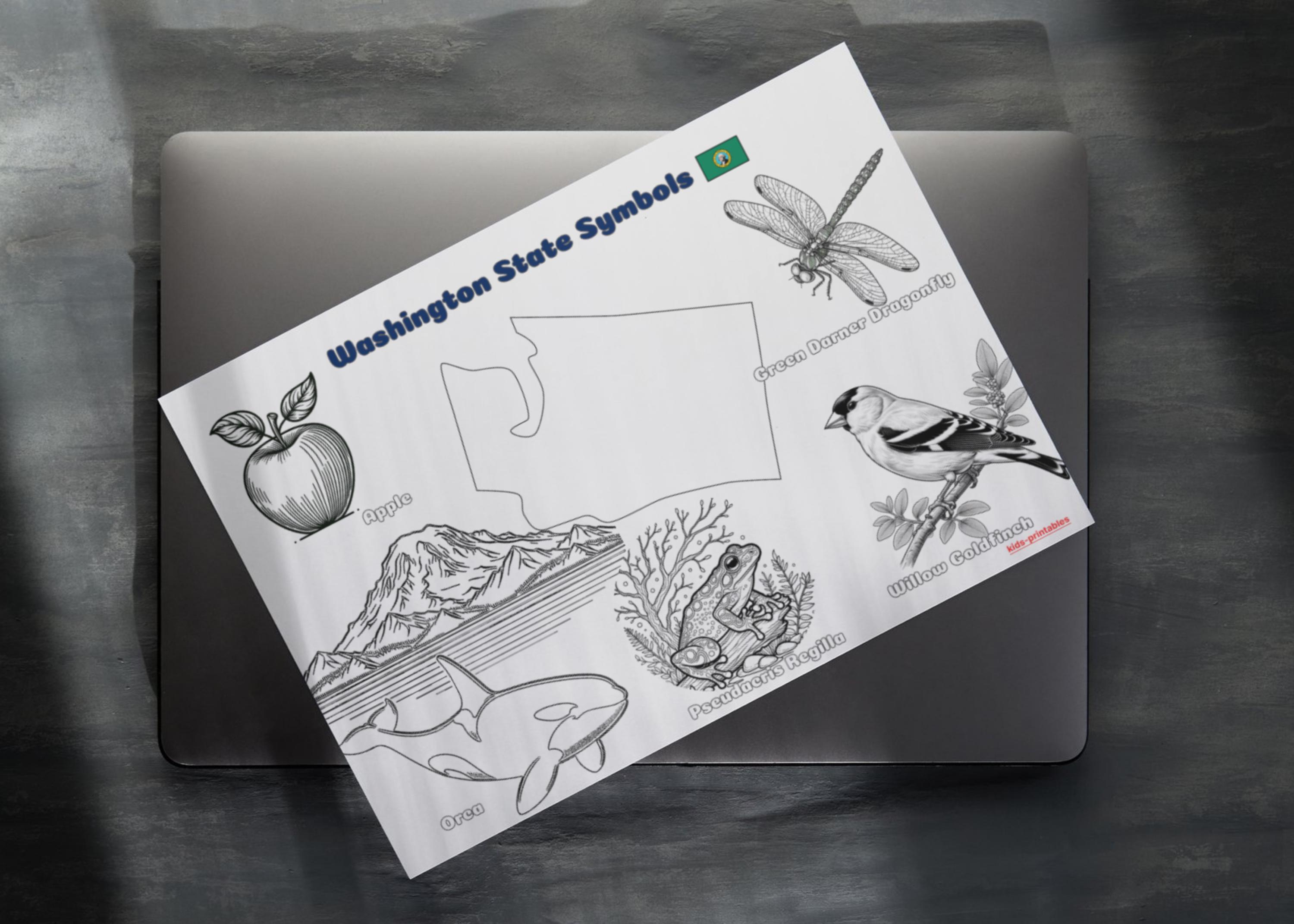 Washington State Symbols Art Print | Washington State Coloring Page ...