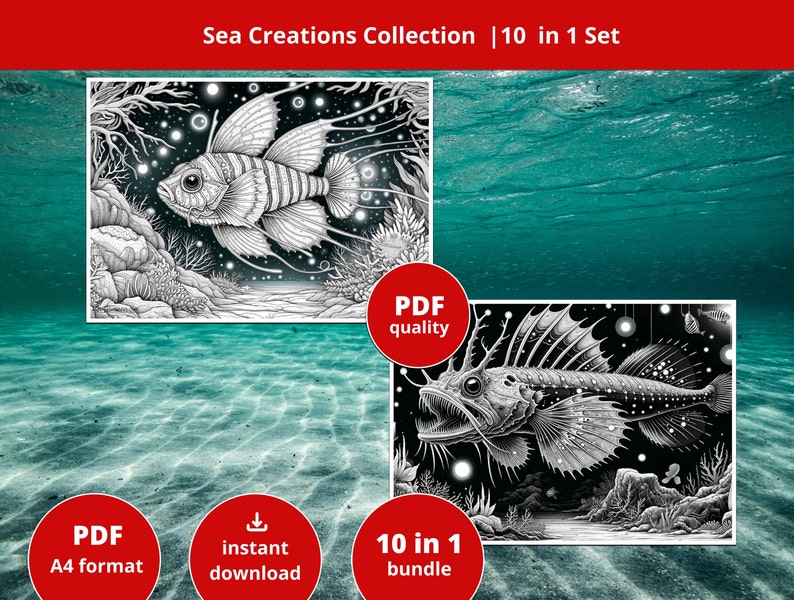 Sea Creations Coloring Pages Collection 10in 1 Bundle PDF Coloring ...