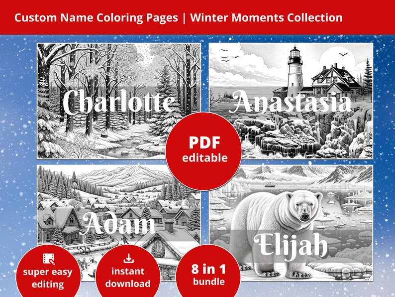 Custom Name Coloring Pages Winter Moments Collection 8 Editable ...