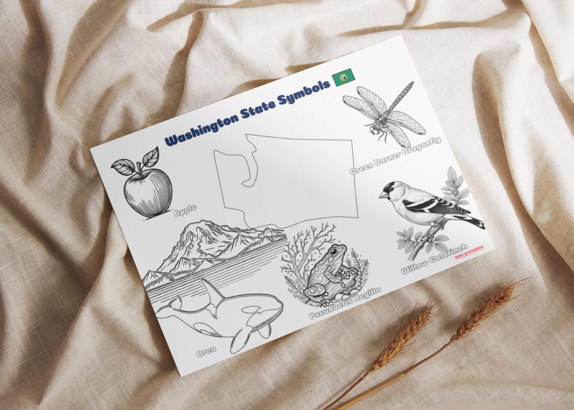 Washington State Symbols Art Print | Washington State Coloring Page ...